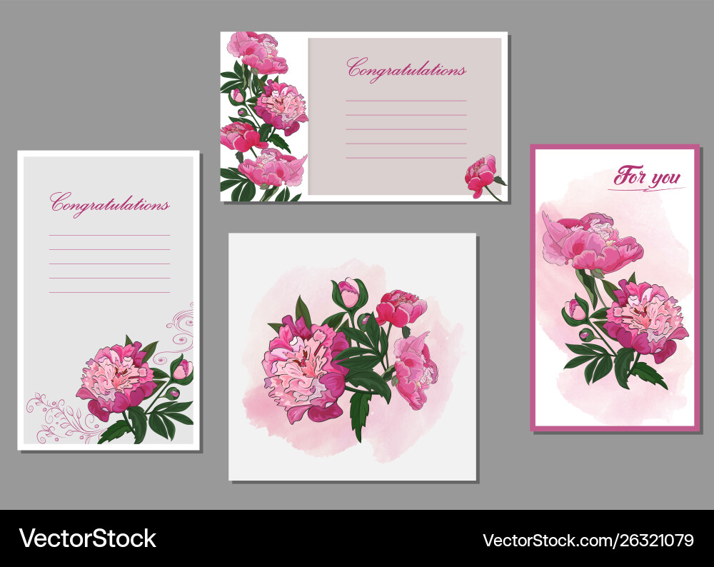 Cards for congratulations with pink flowers Vector Image