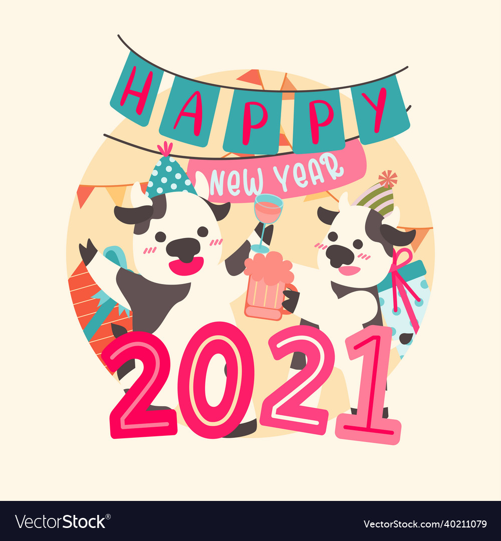 Happy new year 2021 year of the cow party poster Vector Image