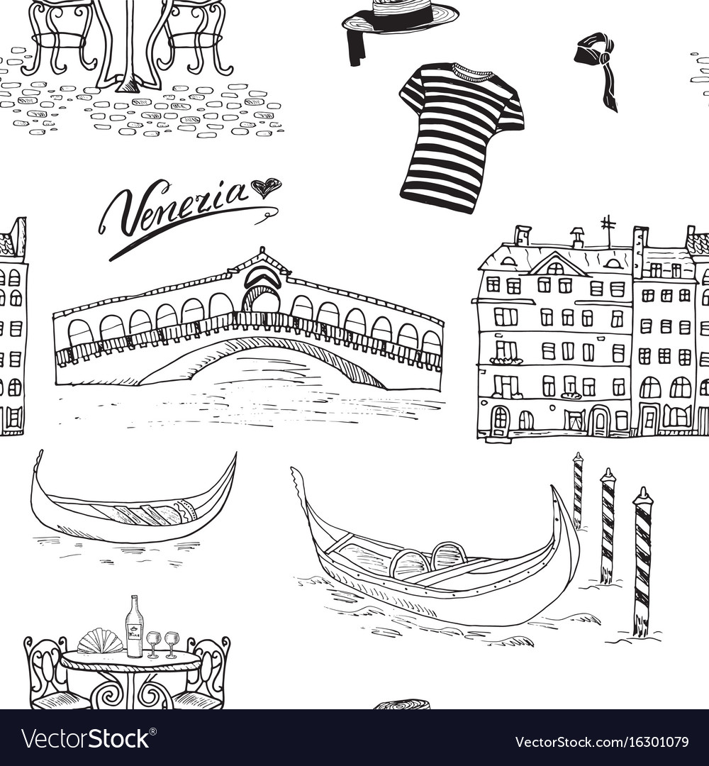 Venice italy seamless pattern hand drawn sketch Vector Image Venice italy seamless pattern hand drawn sketch Vector Image