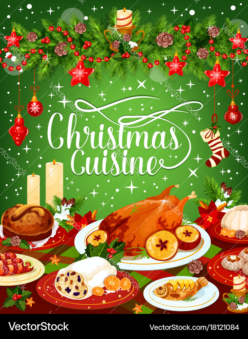 Christmas dinner cuisine greeting card Royalty Free Vector