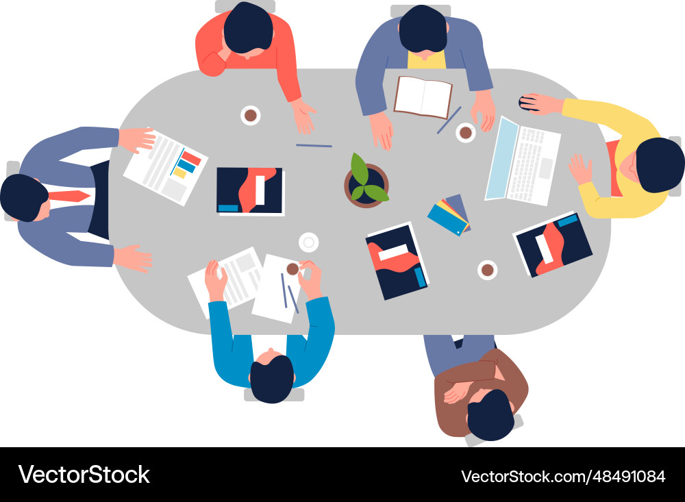 Conference table meeting top view teamwork Vector Image