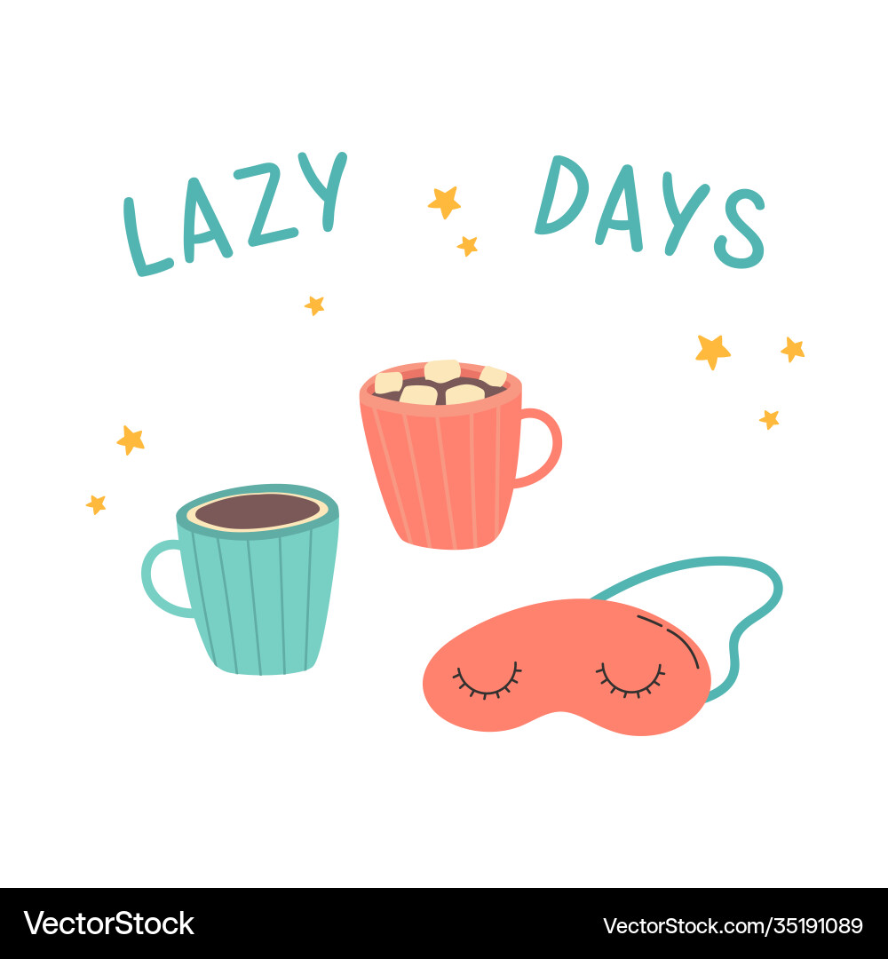 Cups cocoa and marshmallows with a sleep mask Vector Image