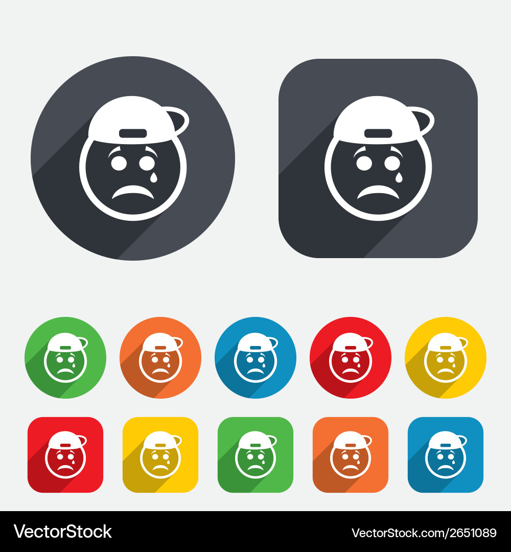 Sad rapper face with tear icon crying symbol Vector Image