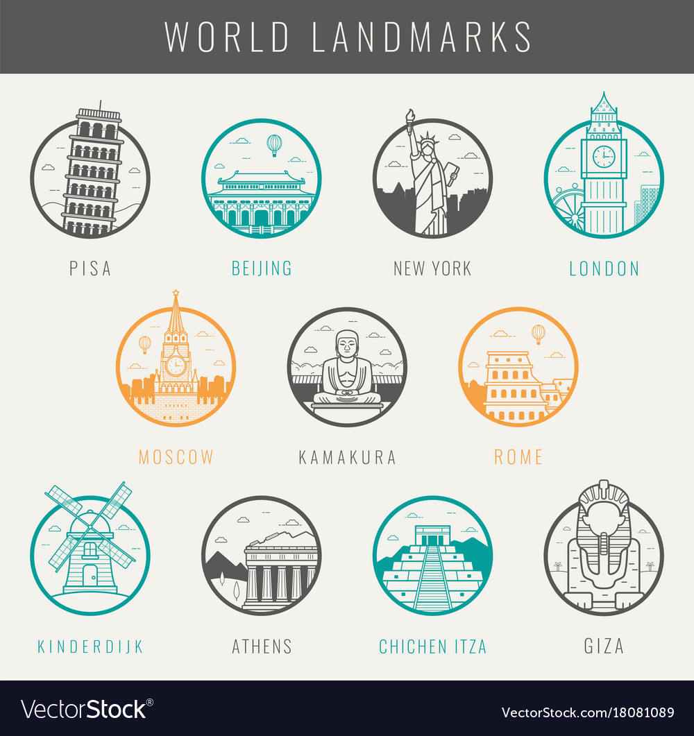 World landmarks travel and tourism Royalty Free Vector Image