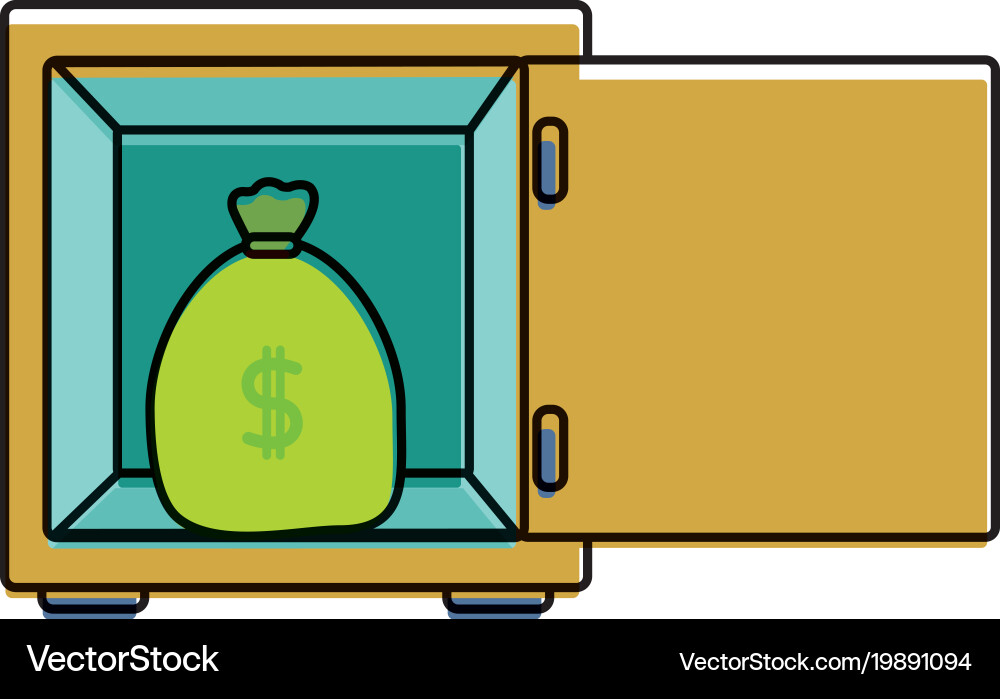Color bag with peso symbol inside strong box Vector Image