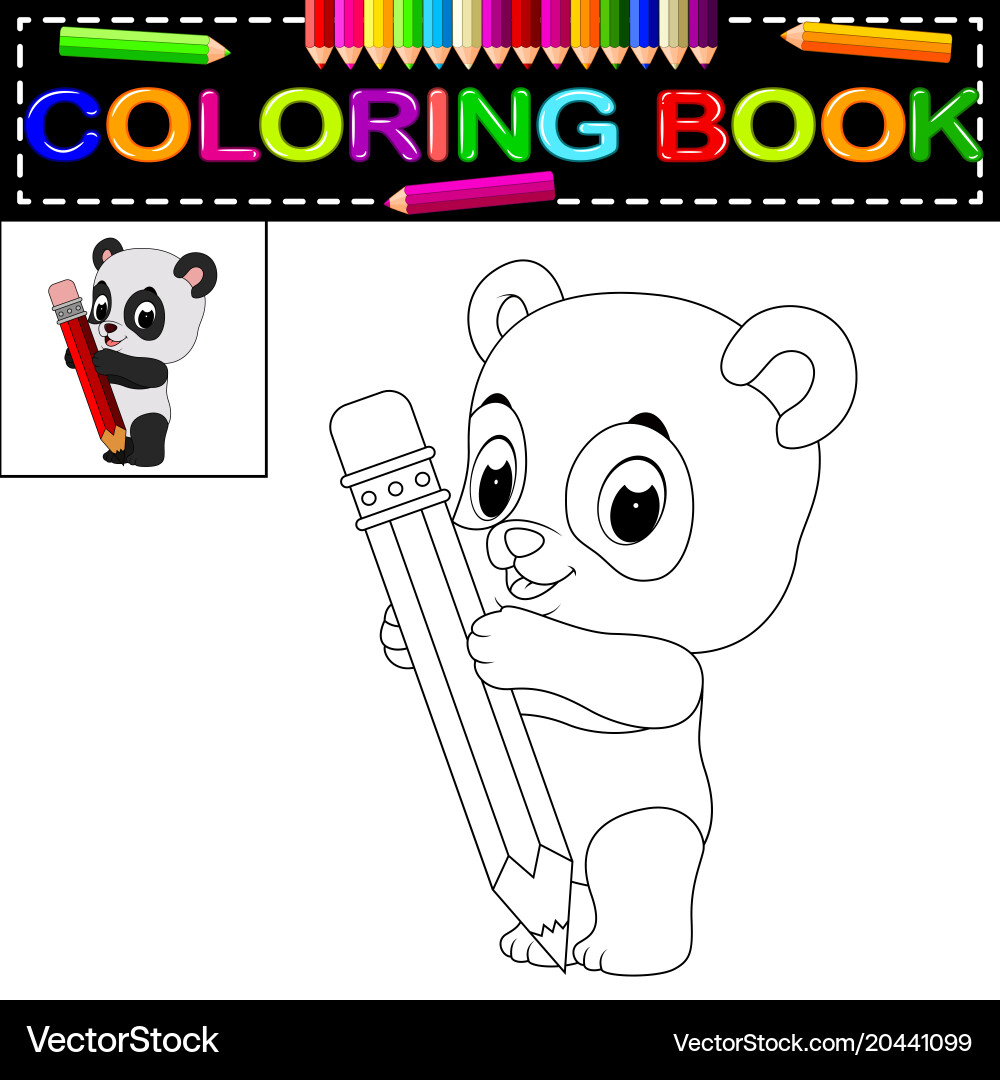 Cute happy panda coloring book Royalty Free Vector Image