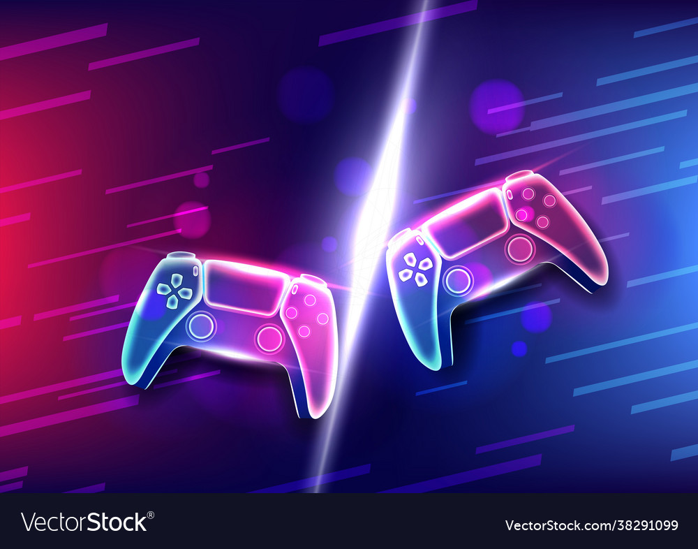 Neon game controllers or joysticks for game Vector Image