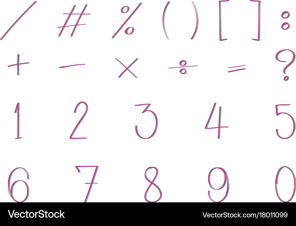 Number one to nine and different signs Royalty Free Vector