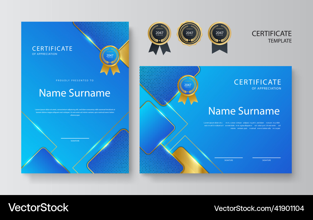 Premium elegant golden blue certificate design Vector Image
