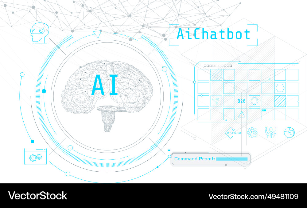 Digital Brain With Circuits Minimalistic Vector Image