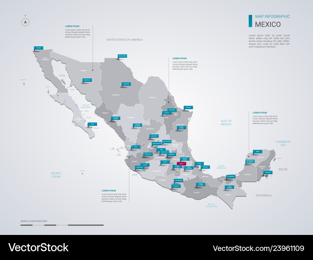 Mexico map with infographic elements pointer marks