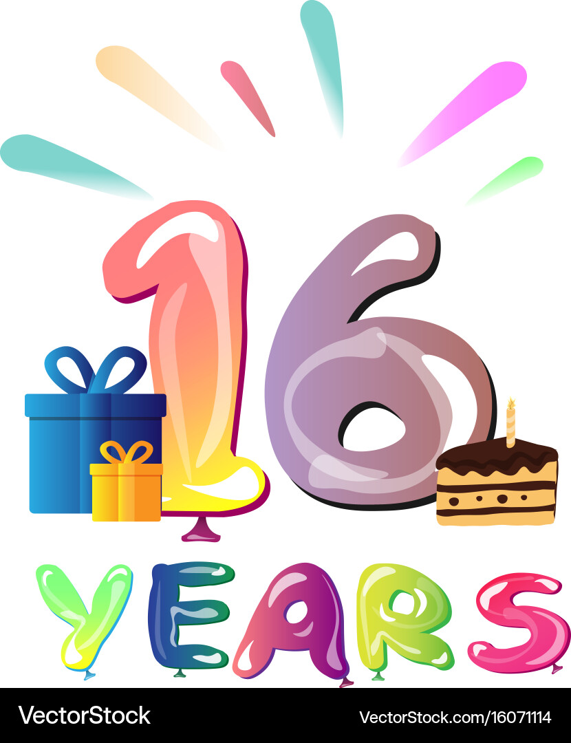 16 years birthday celebration greeting card Vector Image