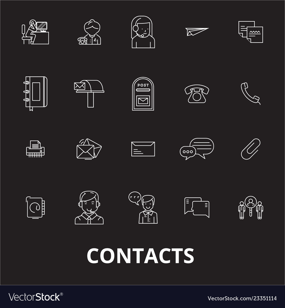 Contacts editable line icons set on black Vector Image Contacts editable line icons set on black Vector Image