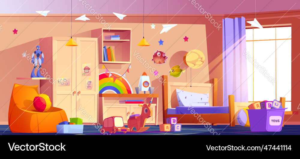Kid bedroom interior with bed for boy child Vector Image