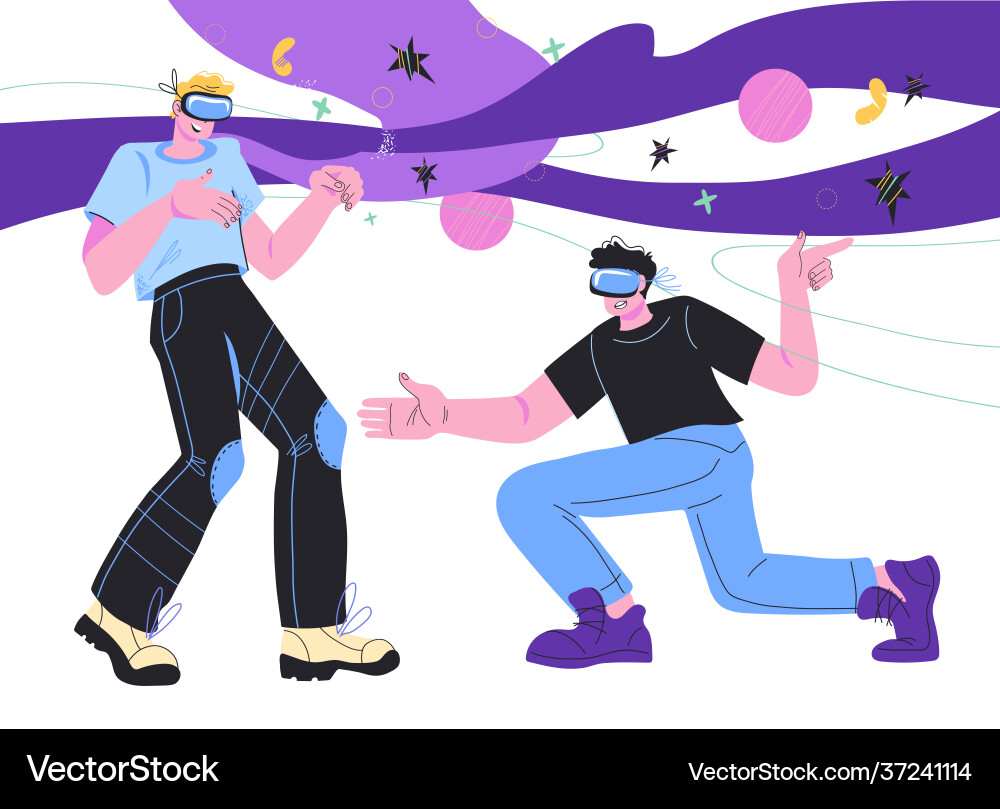 Men in virtual reality headsets playing 3d Vector Image