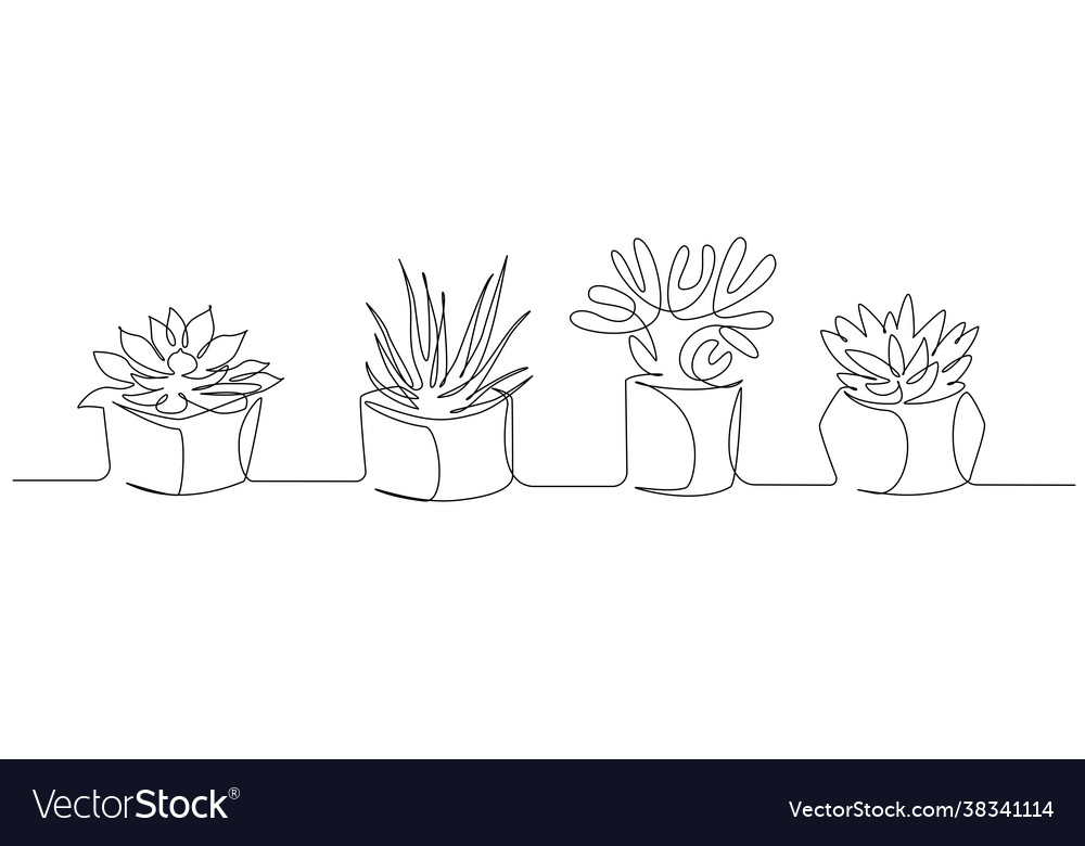 One Continuous Line Drawing House Plants Vector Image