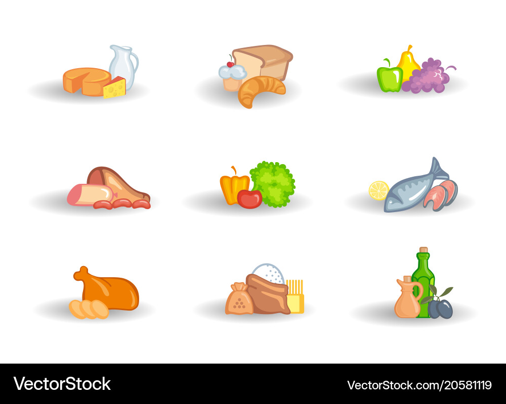 Supermarket food sets Royalty Free Vector Image