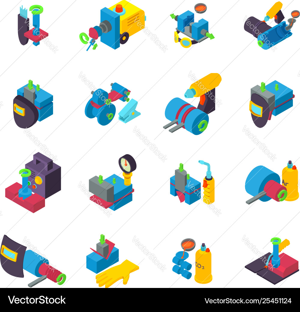 Pipe welding icons set isometric style Royalty Free Vector