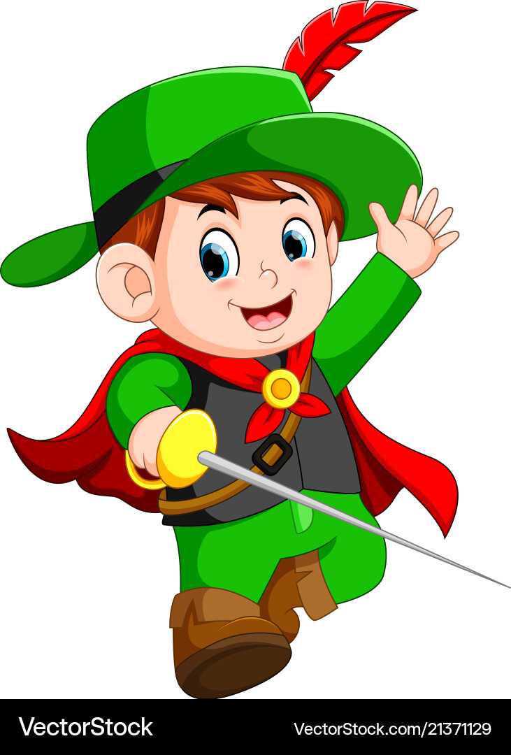 Funny musketeer with sword Royalty Free Vector Image