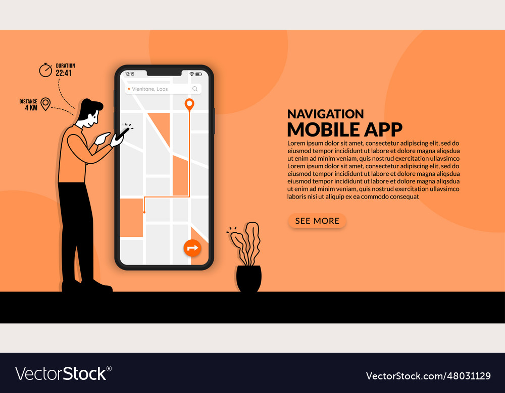 Man Using Navigation Application Concept Mobile Vector Image