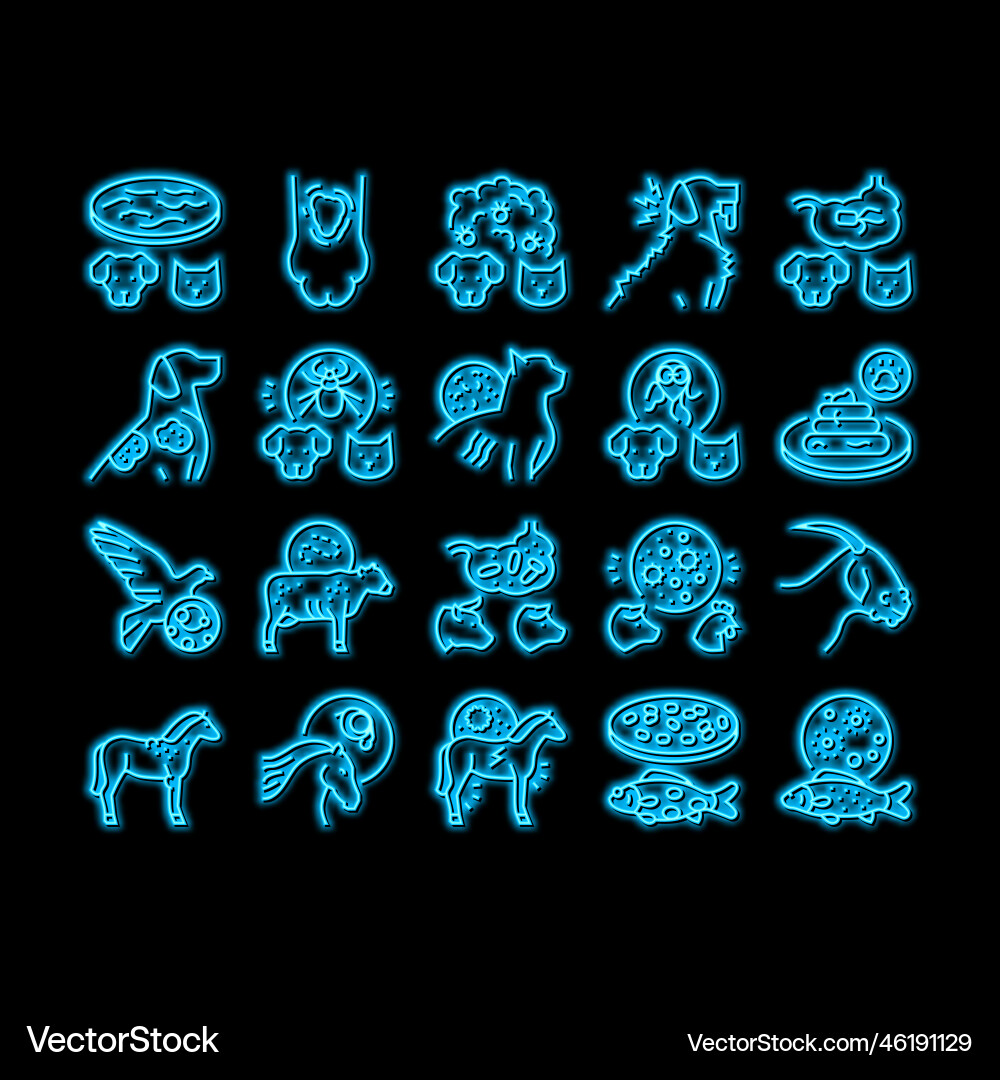 Pet Disease Ill Health Problem Neon Glow Icon Vector Image