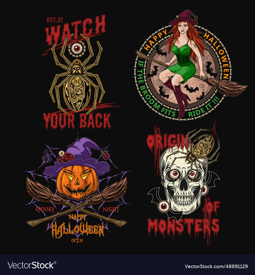 Set of labels with halloween objects Royalty Free Vector
