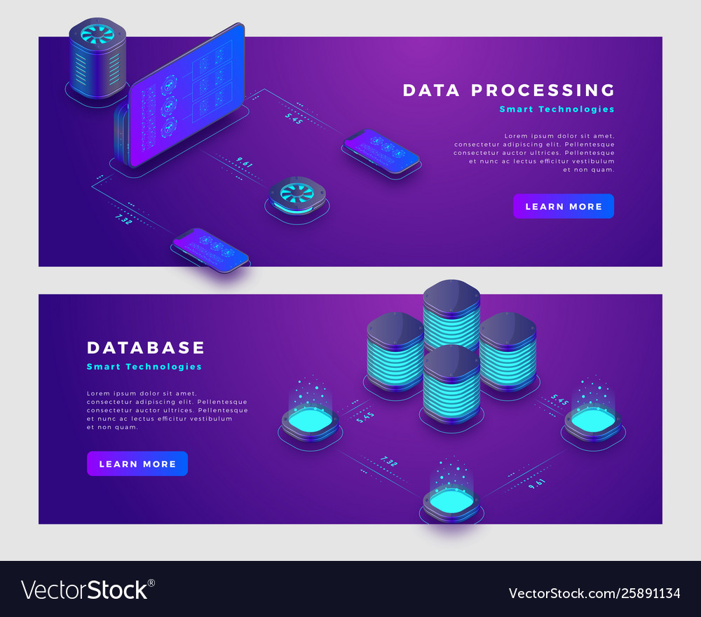 Data processing and database concept banner Vector Image