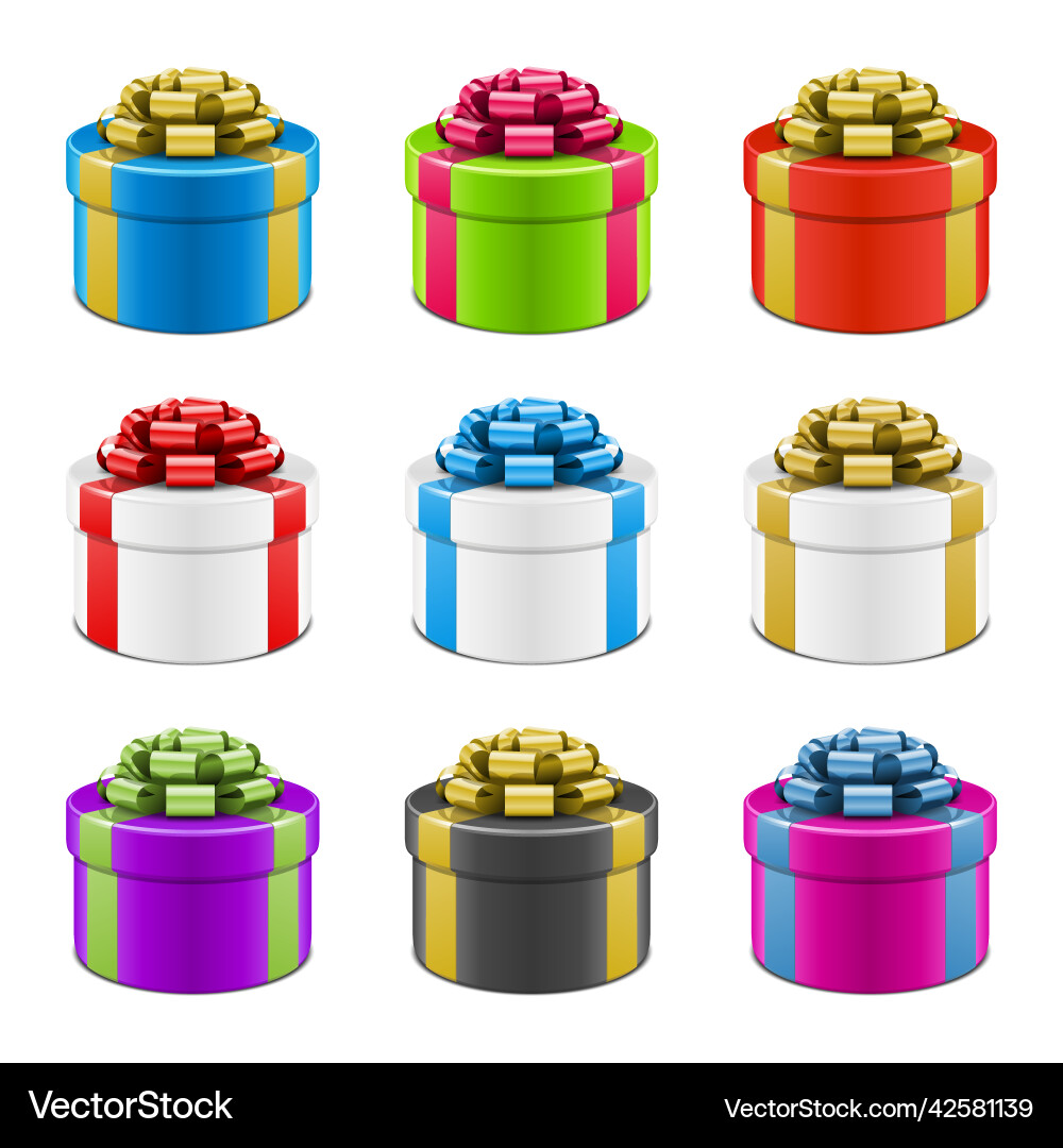 Gift round boxes tied with ribbon isometric Vector Image