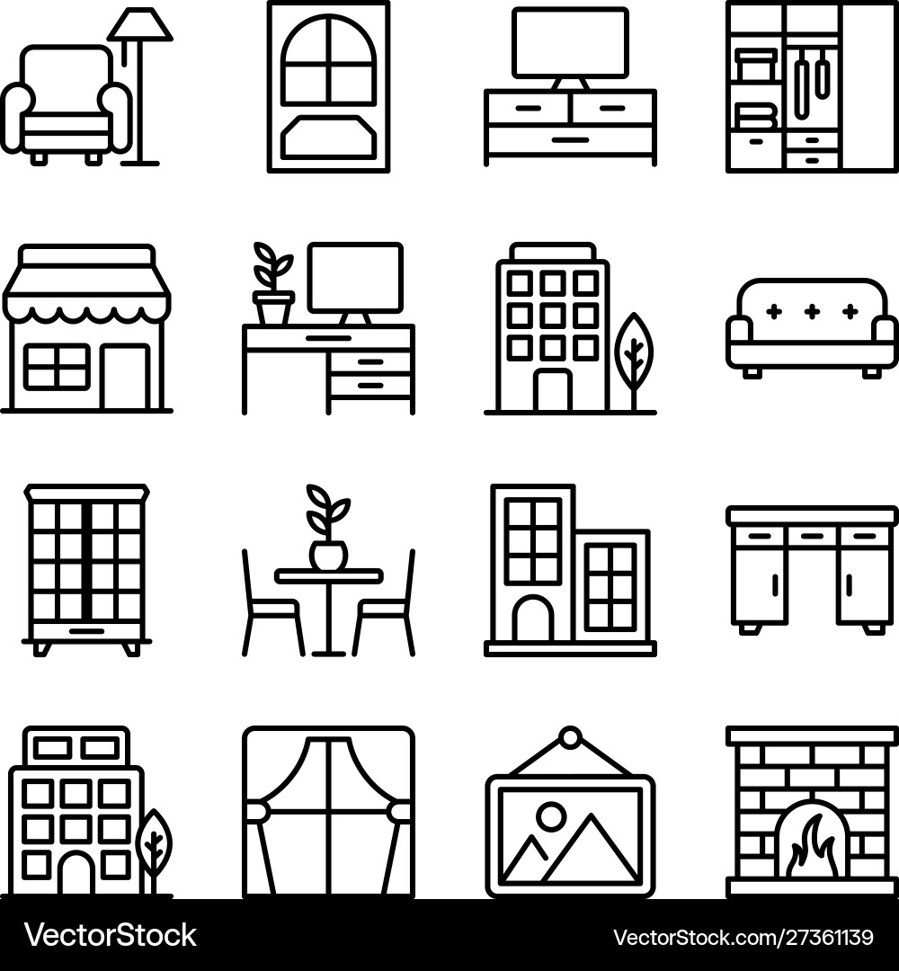 Home interior line icons pack Royalty Free Vector Image