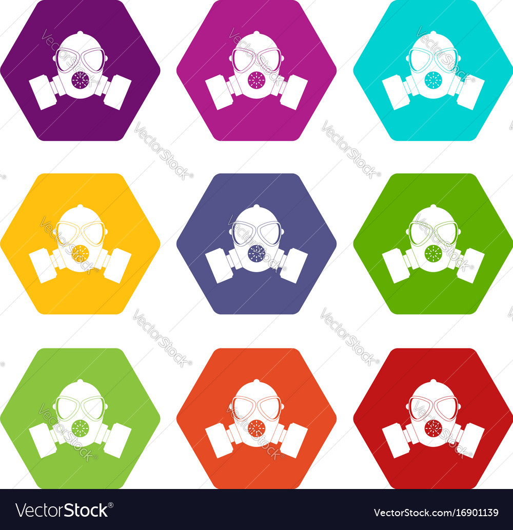 Respirator icon set color hexahedron Royalty Free Vector