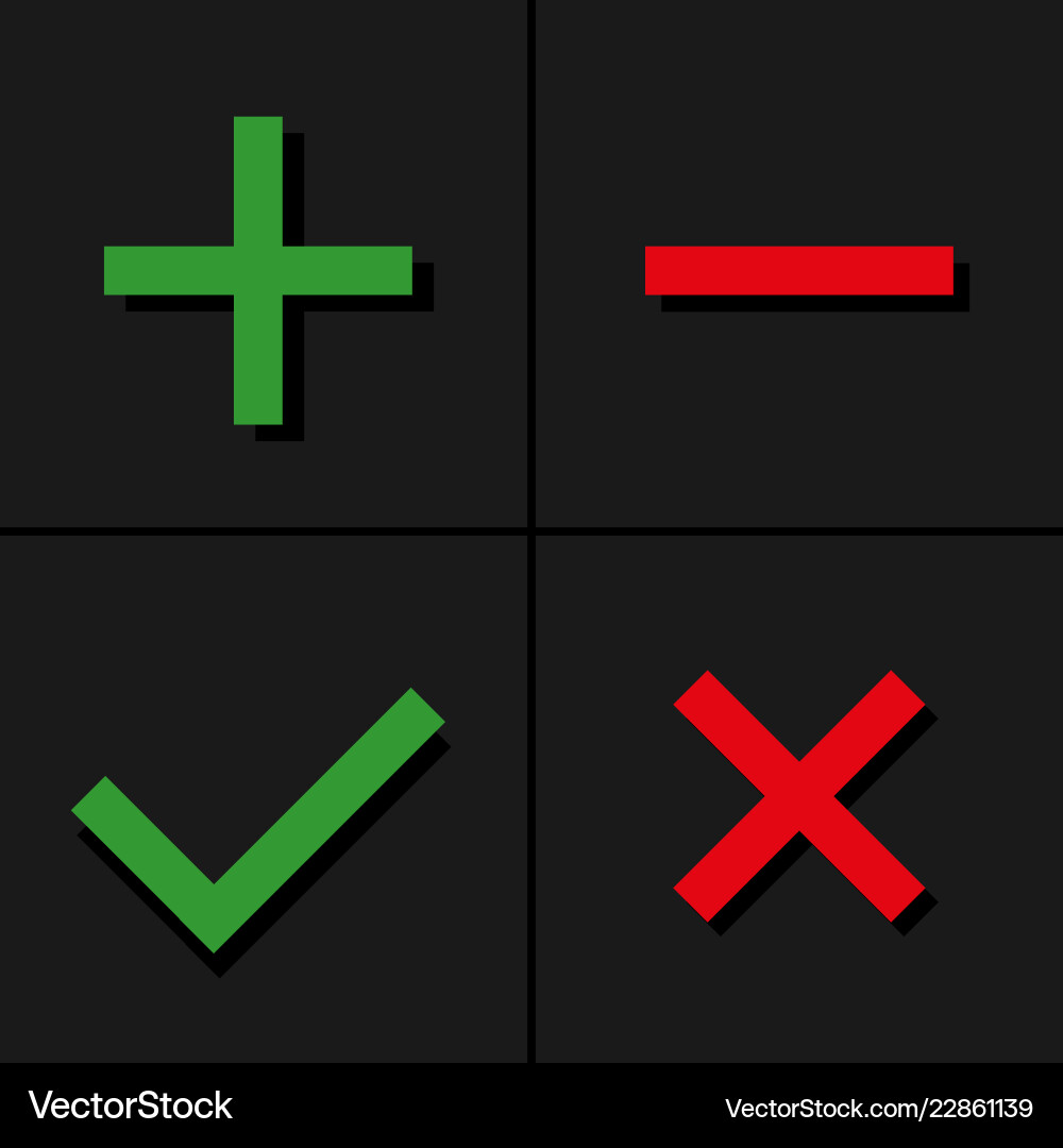 Tick cross plus minus icon set Royalty Free Vector Image