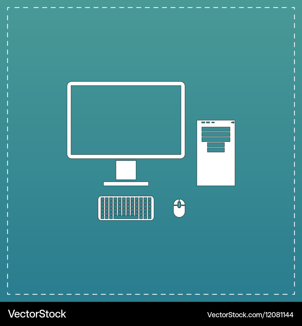 Computer case with monitor keyboard and mouse icon