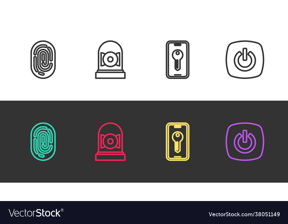 Set Line Fingerprint Ringing Alarm Bell Smart Vector Image