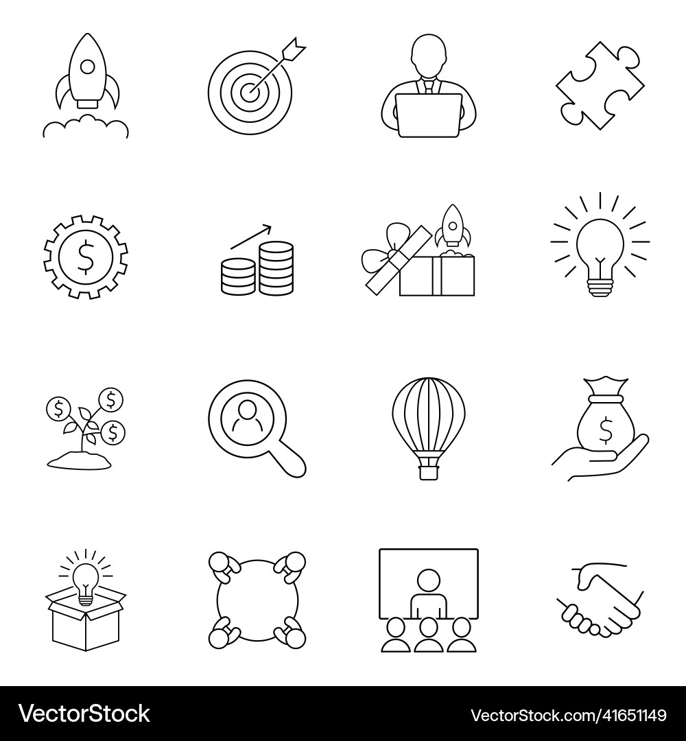 Start up business outlined line icon set icon Vector Image