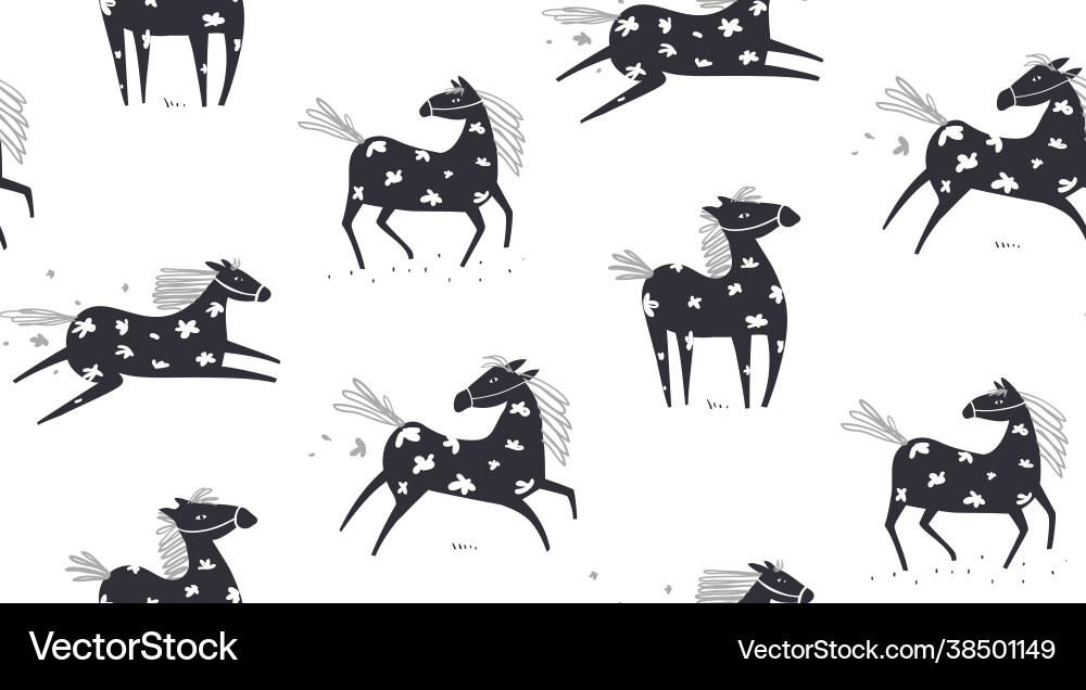 Wild horse running scandinavian seamless pattern Vector Image