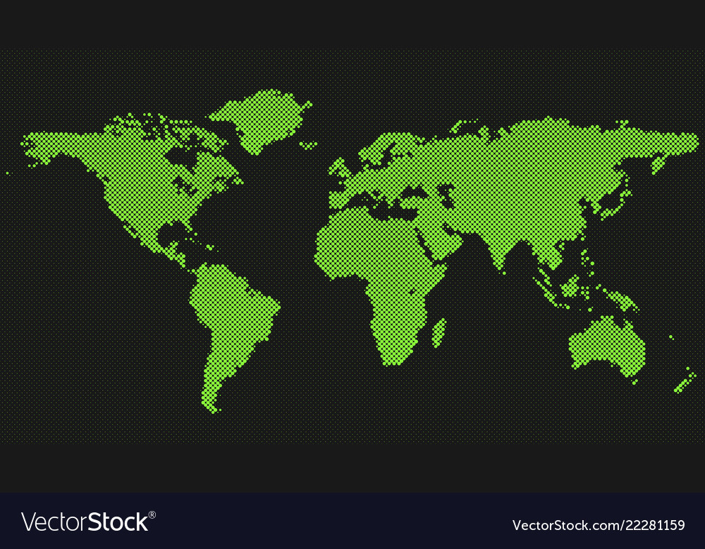 Halftone circle pattern world map background Vector Image