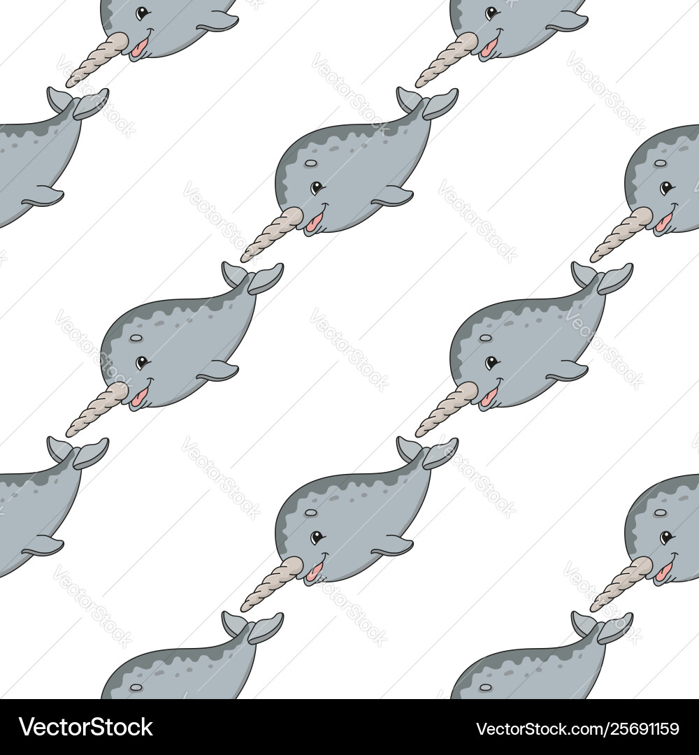Happy narwhal colored seamless pattern with cute Vector Image