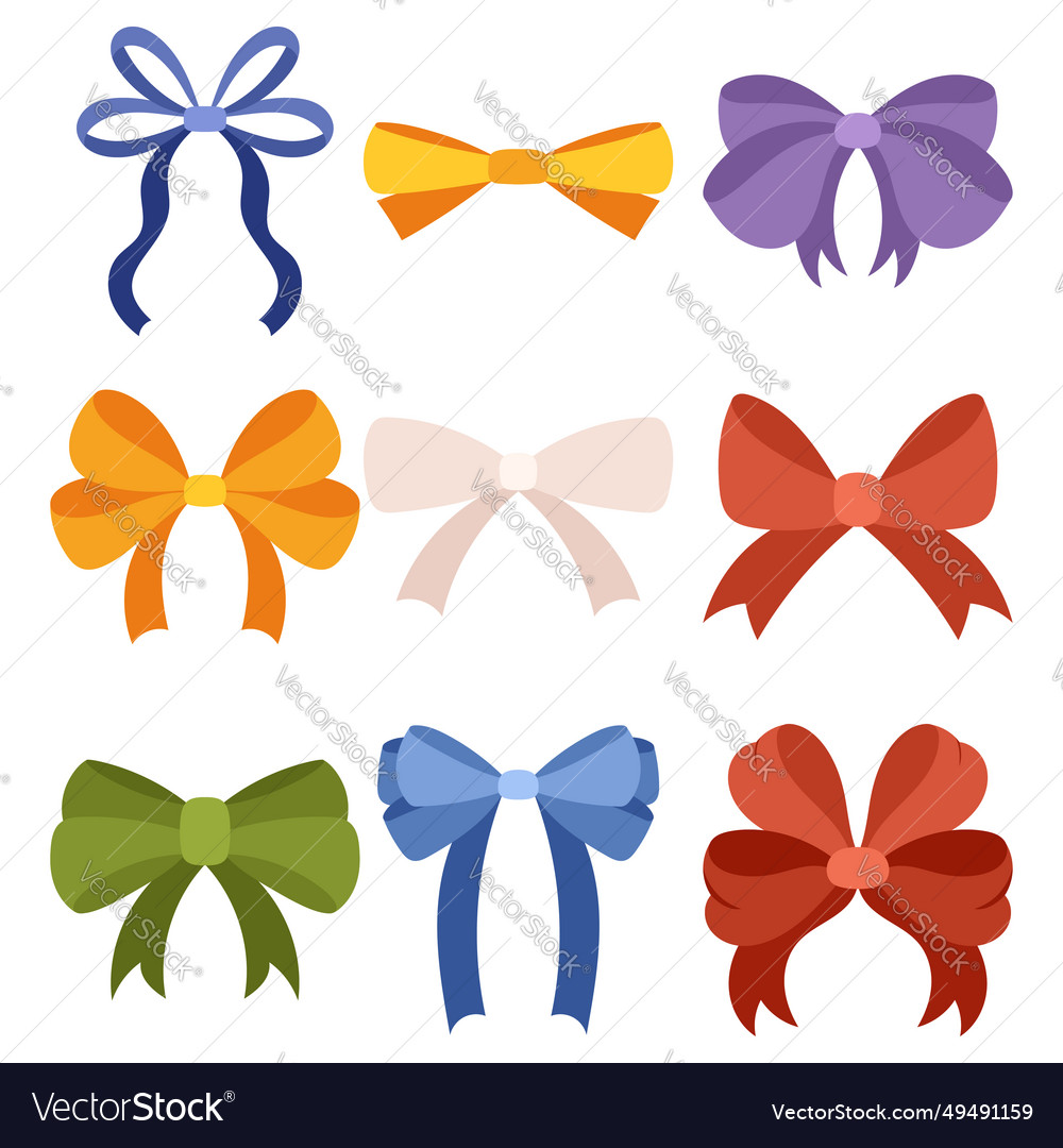 Simple and chic hand drawn ribbon bows in a flat Vector Image