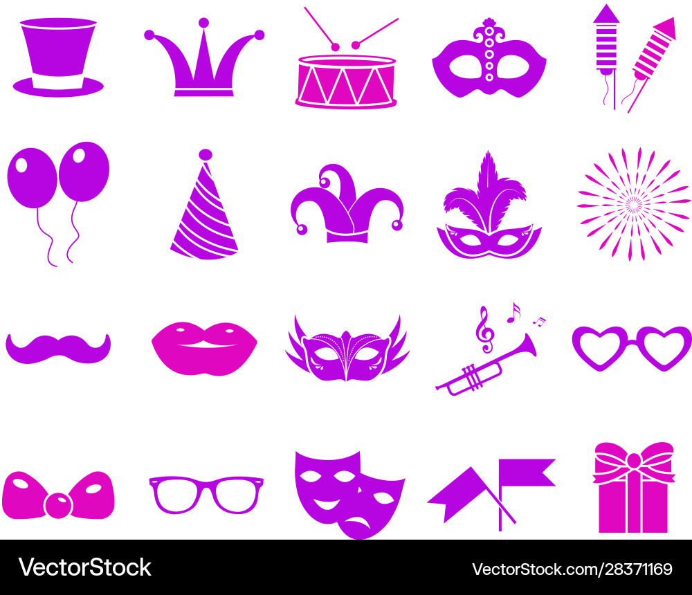 Carnival icon set neon silhouette party Royalty Free Vector
