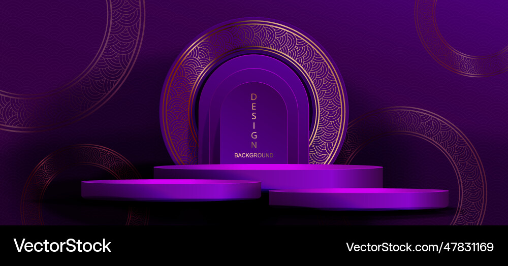 Violet composition with round golden color frame Vector Image