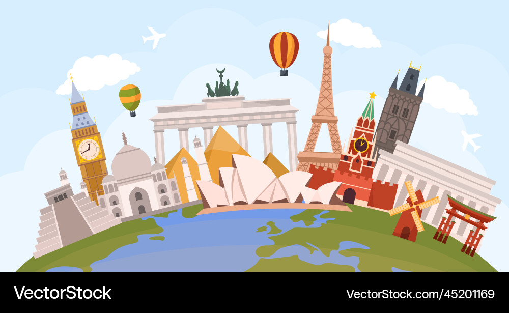 World landmarks global travel architecture Vector Image