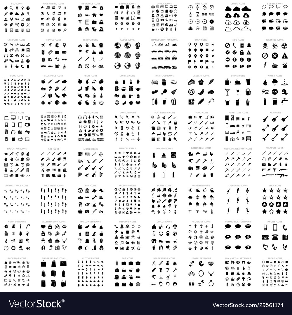 Big collection basic icons 64 different set Vector Image
