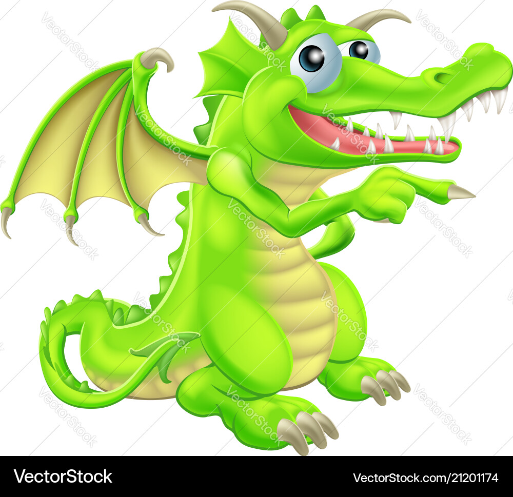 Cartoon dragon mascot pointing Royalty Free Vector Image