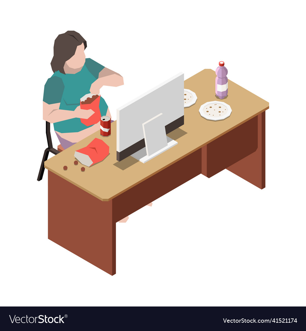Eating at computer composition Royalty Free Vector Image