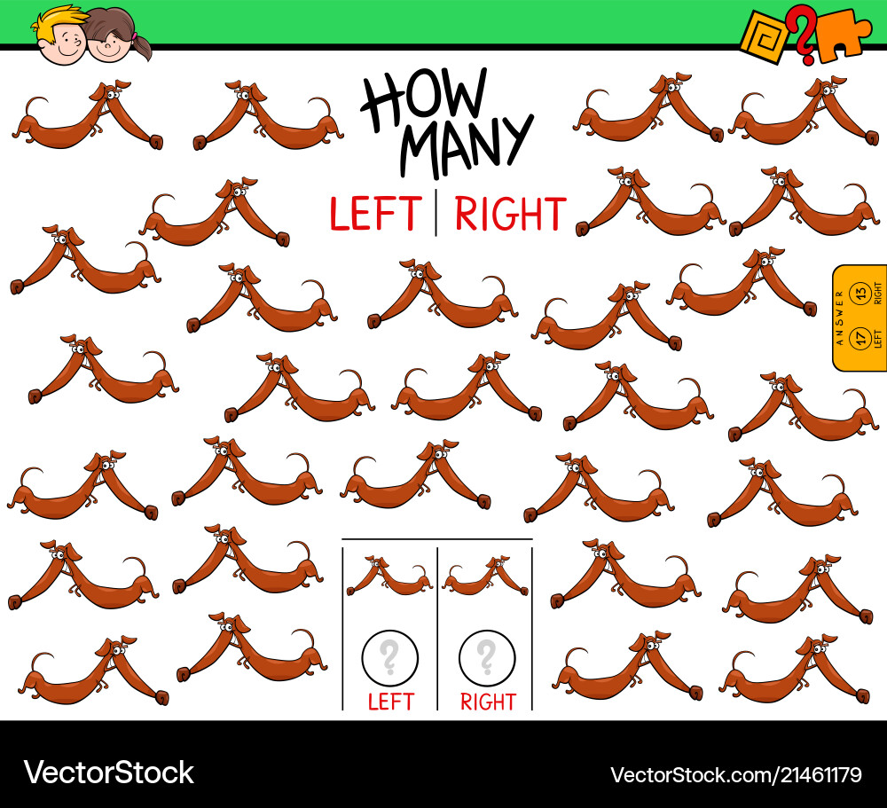 Counting left and right pictures dog Royalty Free Vector