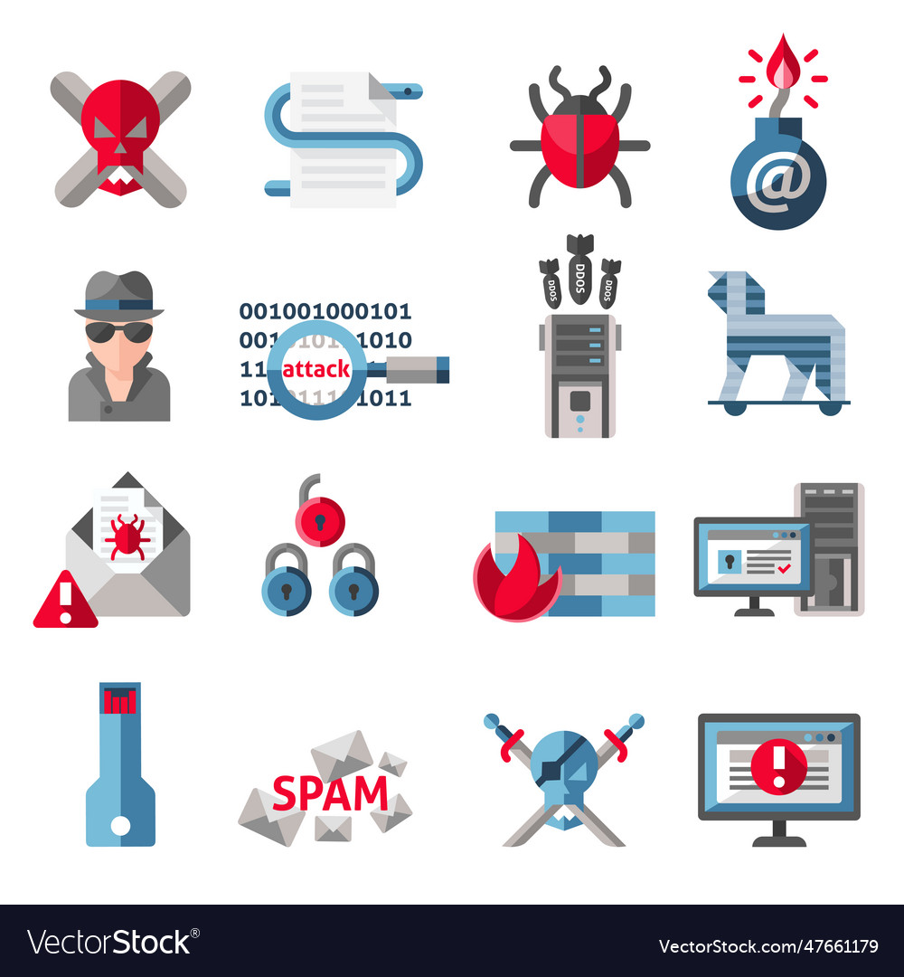 Hacker icons set Royalty Free Vector Image - VectorStock