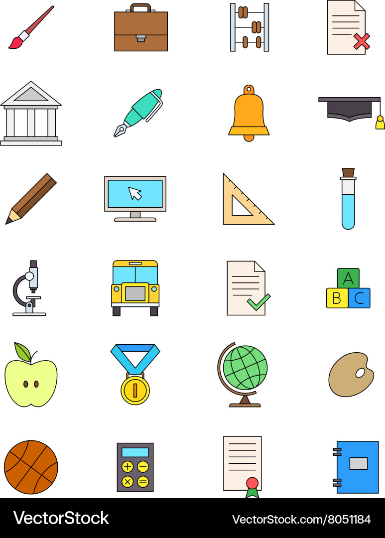 Color school icons set Royalty Free Vector Image