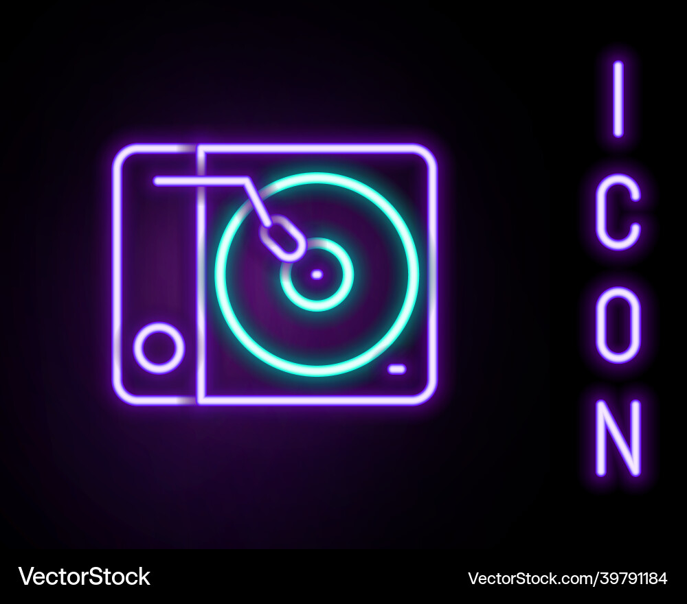 Glowing neon line vinyl player with a vinyl disk Vector Image