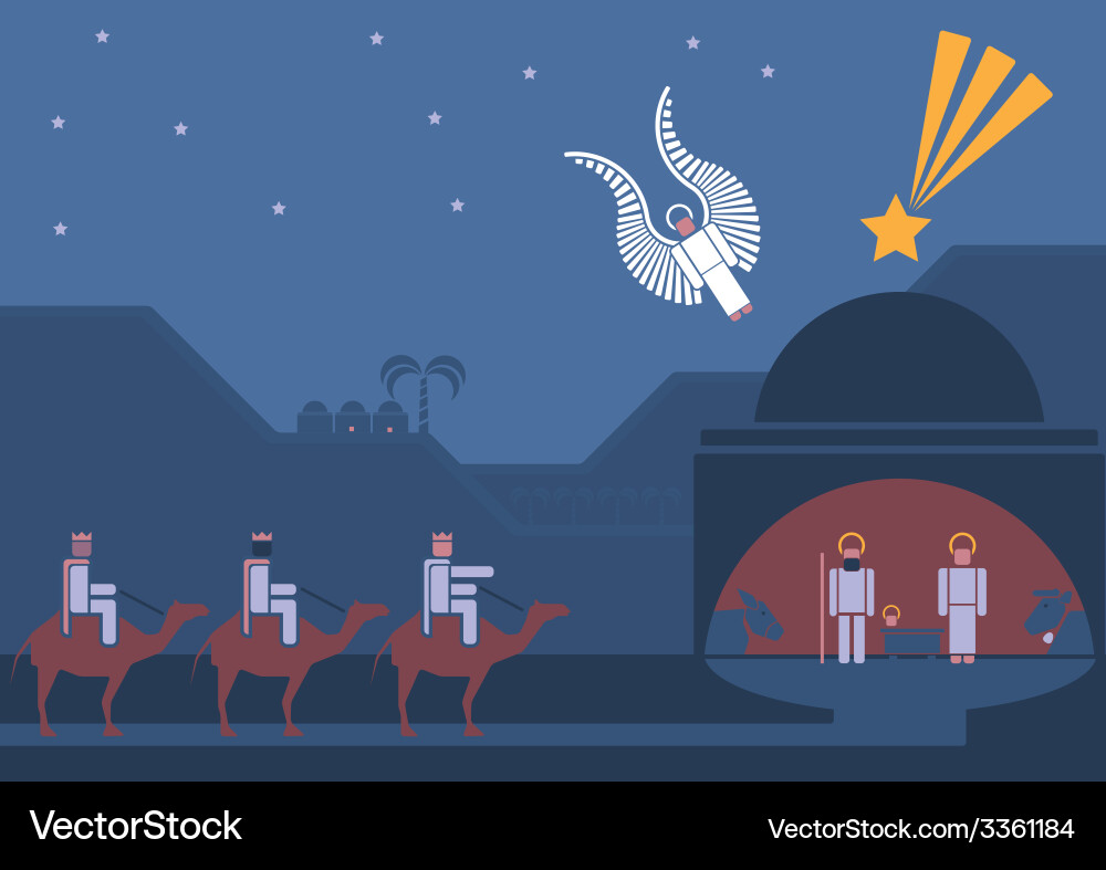 Nativity scene and three wise men Royalty Free Vector Image