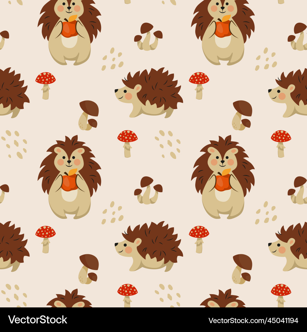 Baby hedgehog autumn animal pattern cute forest Vector Image